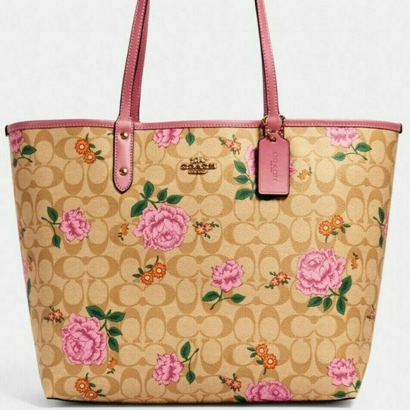 Coach | Bags | Coach Reversible City Tote In Signature Canvas With Rare Prairie Rose Print ...
